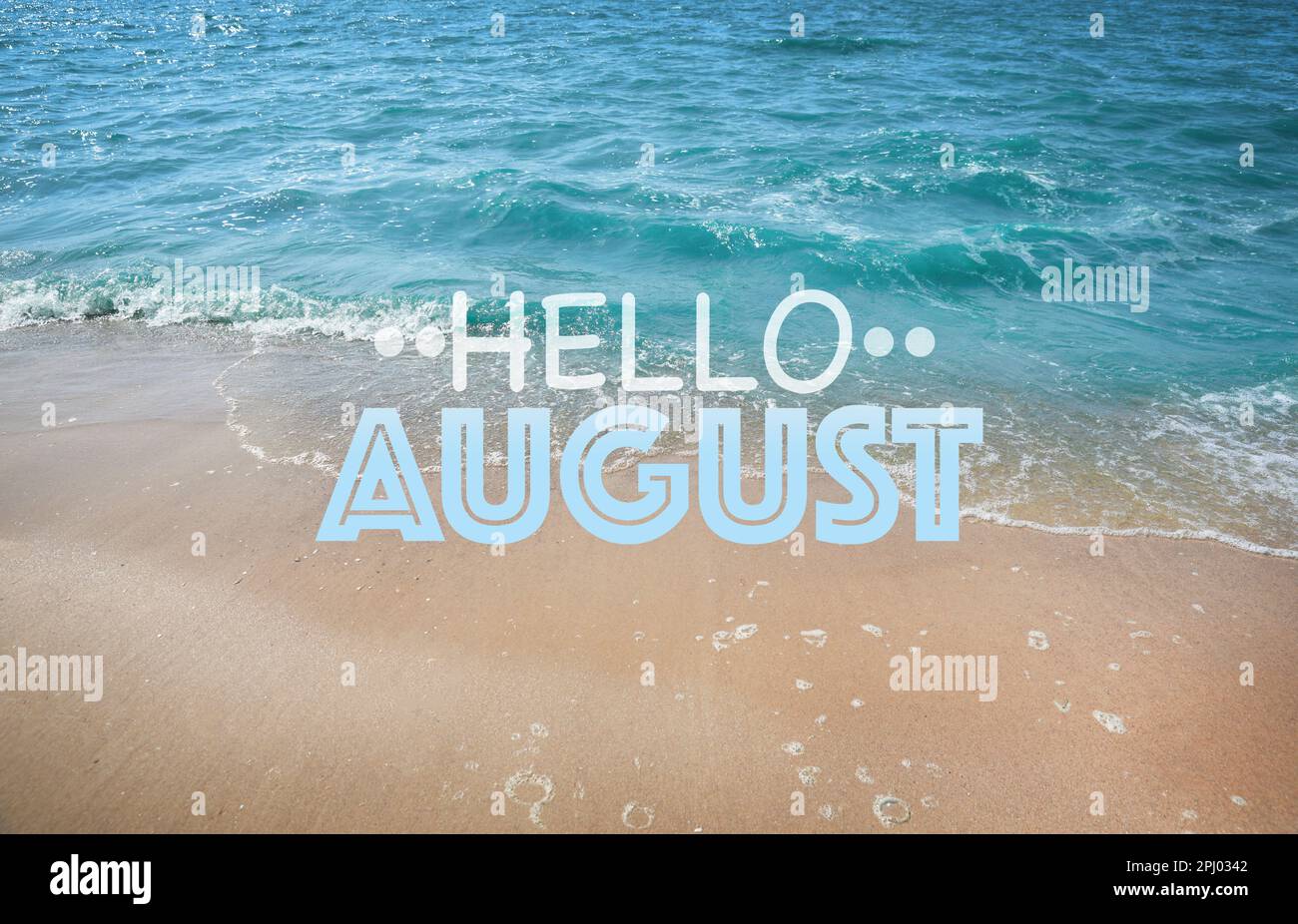 Hello August. Sea waves rolling on beautiful sandy beach Stock Photo ...