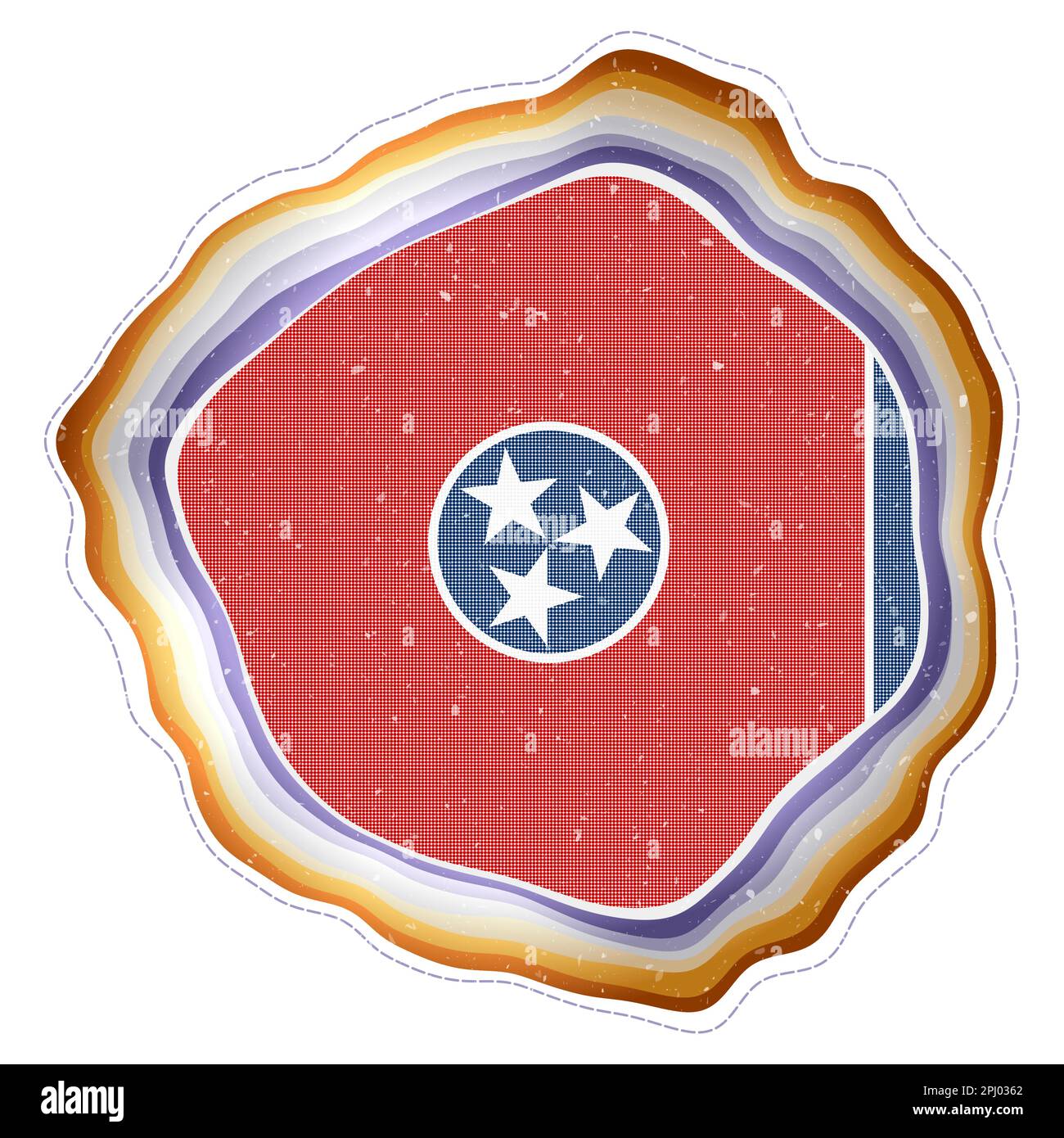 Tennessee flag in frame. Badge of the US state. Layered circular sign around Tennessee flag ...
