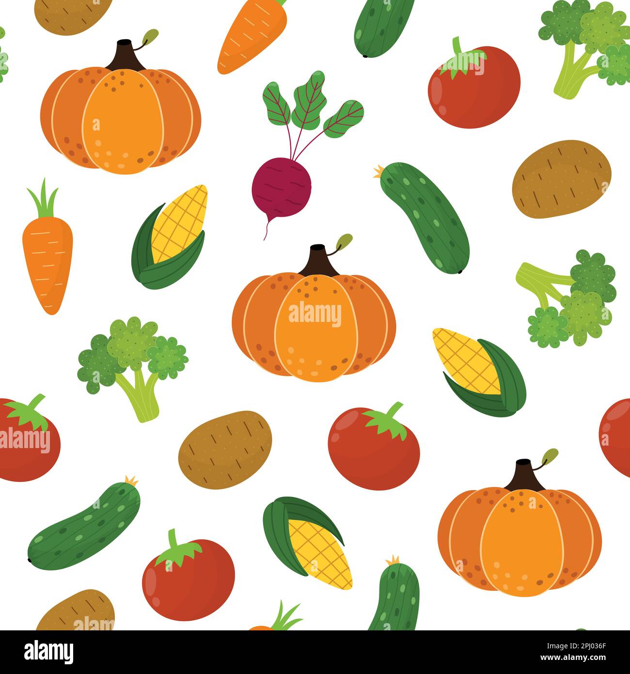 Fresh vegetables seamless pattern in cartoon style. Healthy food doodle ...