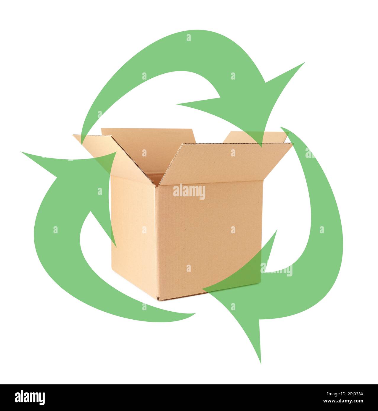 Cardboard box and recycling symbol on white background Stock Photo - Alamy