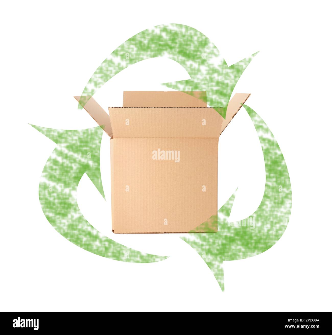 Cardboard box and recycling symbol on white background Stock Photo - Alamy