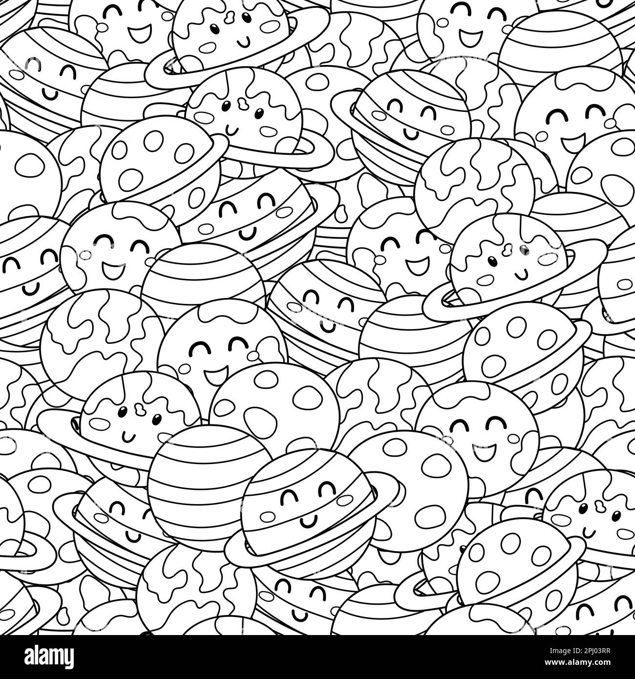 Cute planets black and white seamless pattern. Solar system planets ...