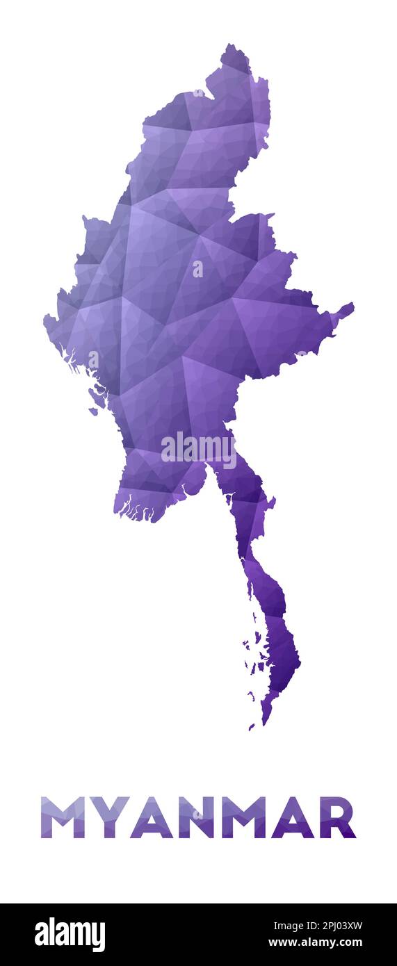 Map of Myanmar. Low poly illustration of the country. Purple geometric ...