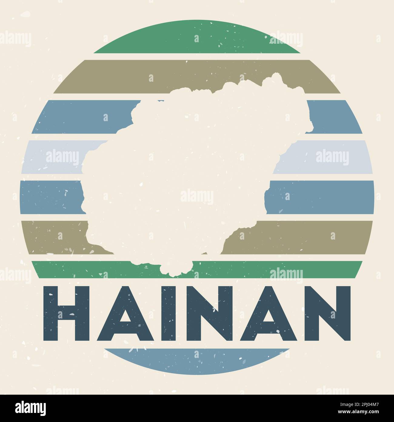 Hainan logo. Sign with the map of island and colored stripes, vector ...