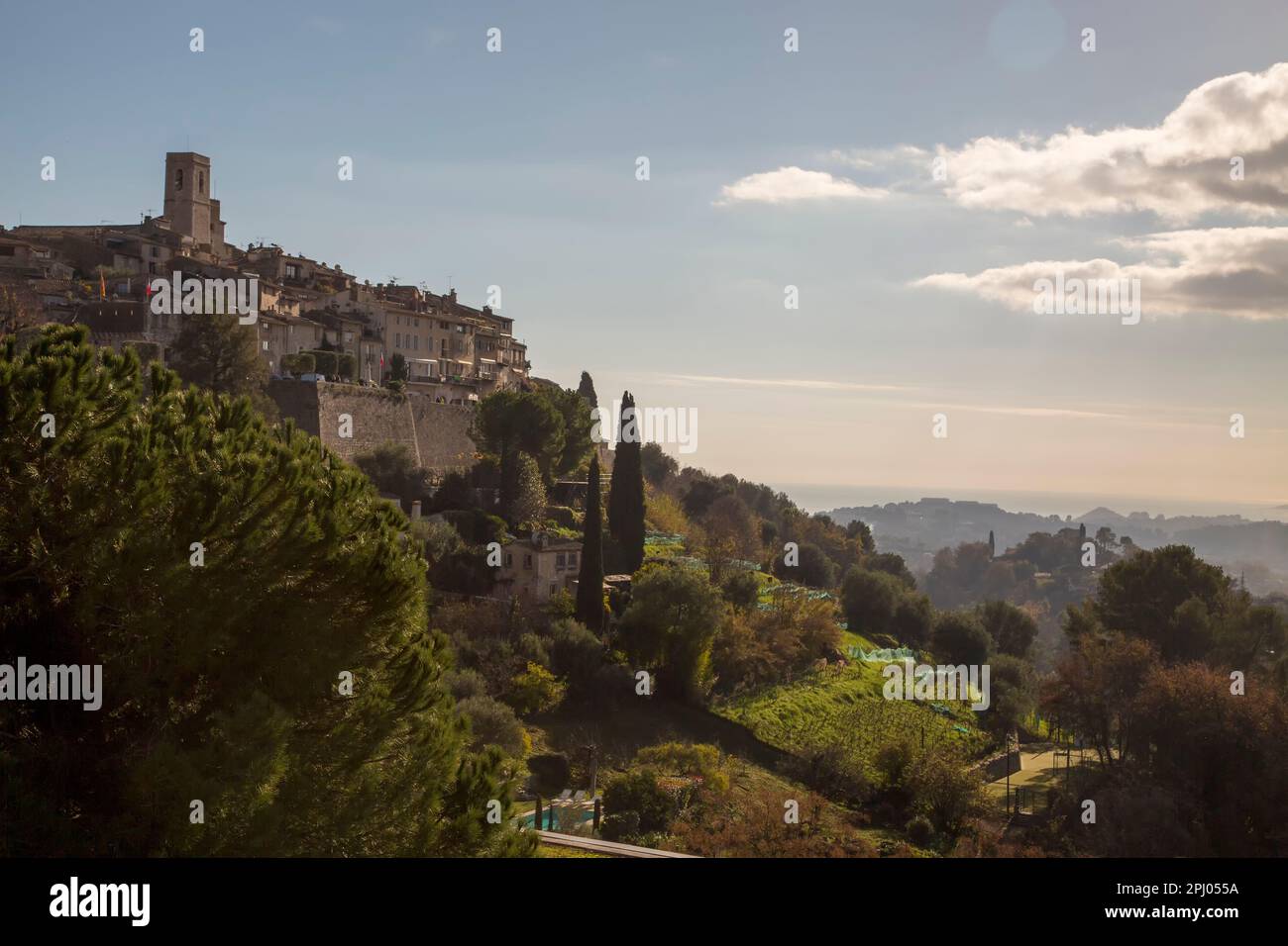 Medieval town on top of a hill, landscape view Stock Photo - Alamy