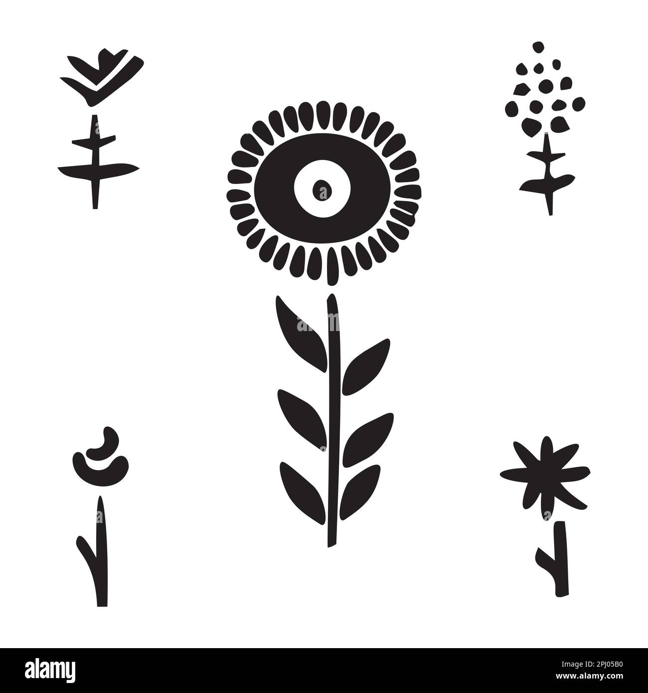 Vector flower doodle vector icon collection. Set of floral motif in scandi style Stock Vector ...