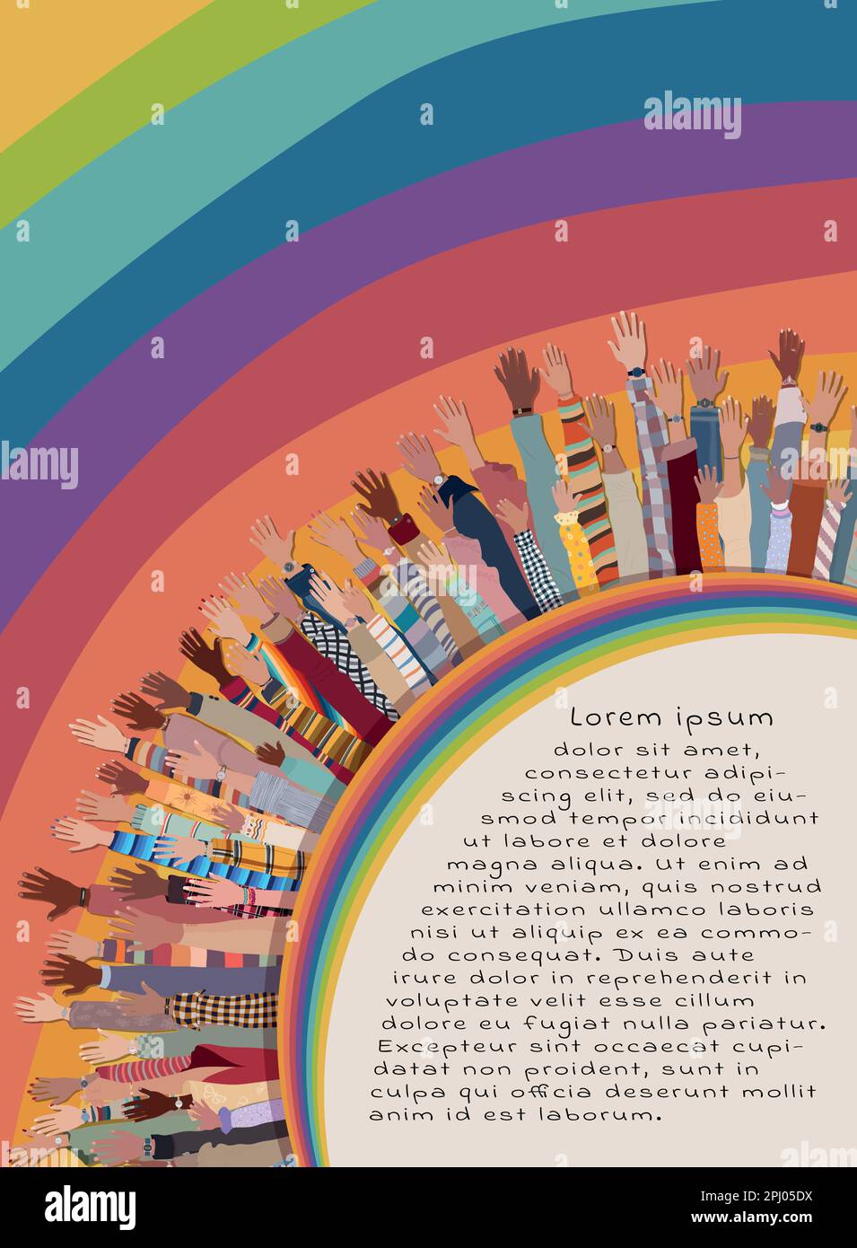 Group of raised hands in circle of multicultural and diverse age people ...