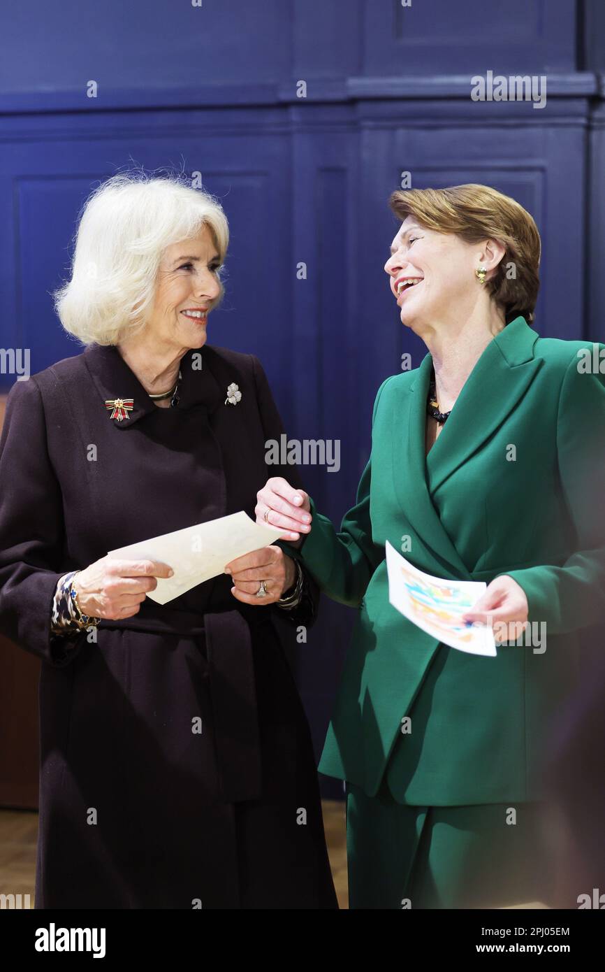 The Queen Consort and First Lady Elke Budenbender (right) during a ...