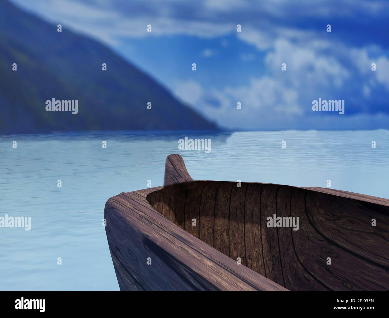 Wooden ship with island on the horizon, 3d rendering Stock Photo - Alamy