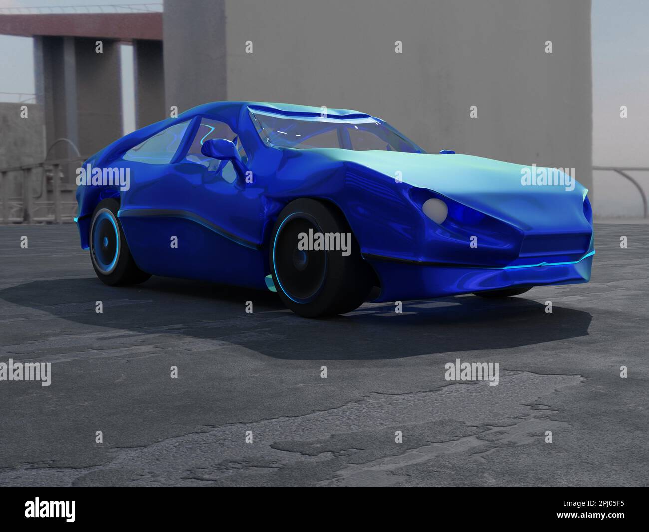 Blue car over asphalt road, 3d rendering Stock Photo - Alamy