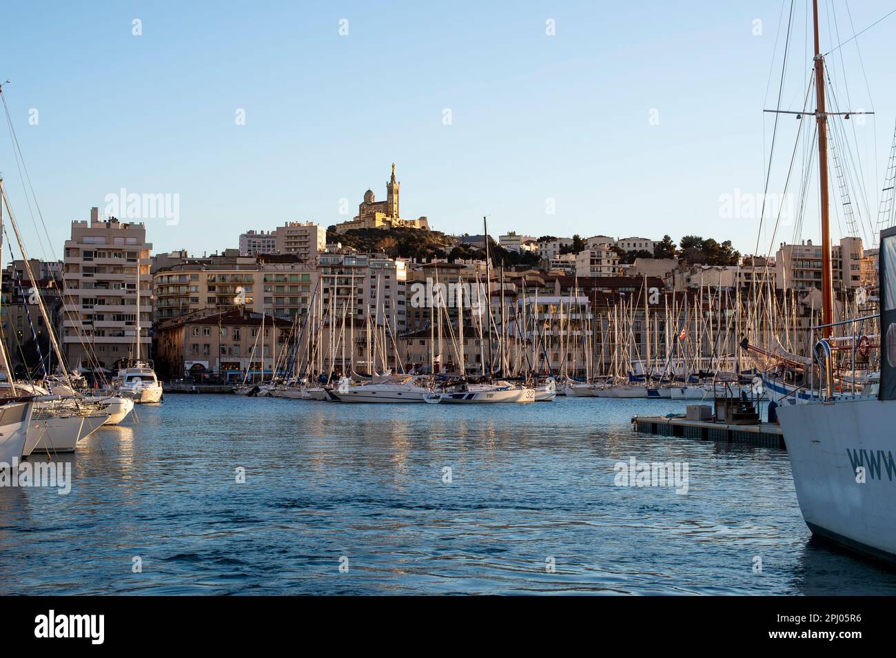 Marseille Basilica "ND de la Garde" seen from the Old Port. From the ...