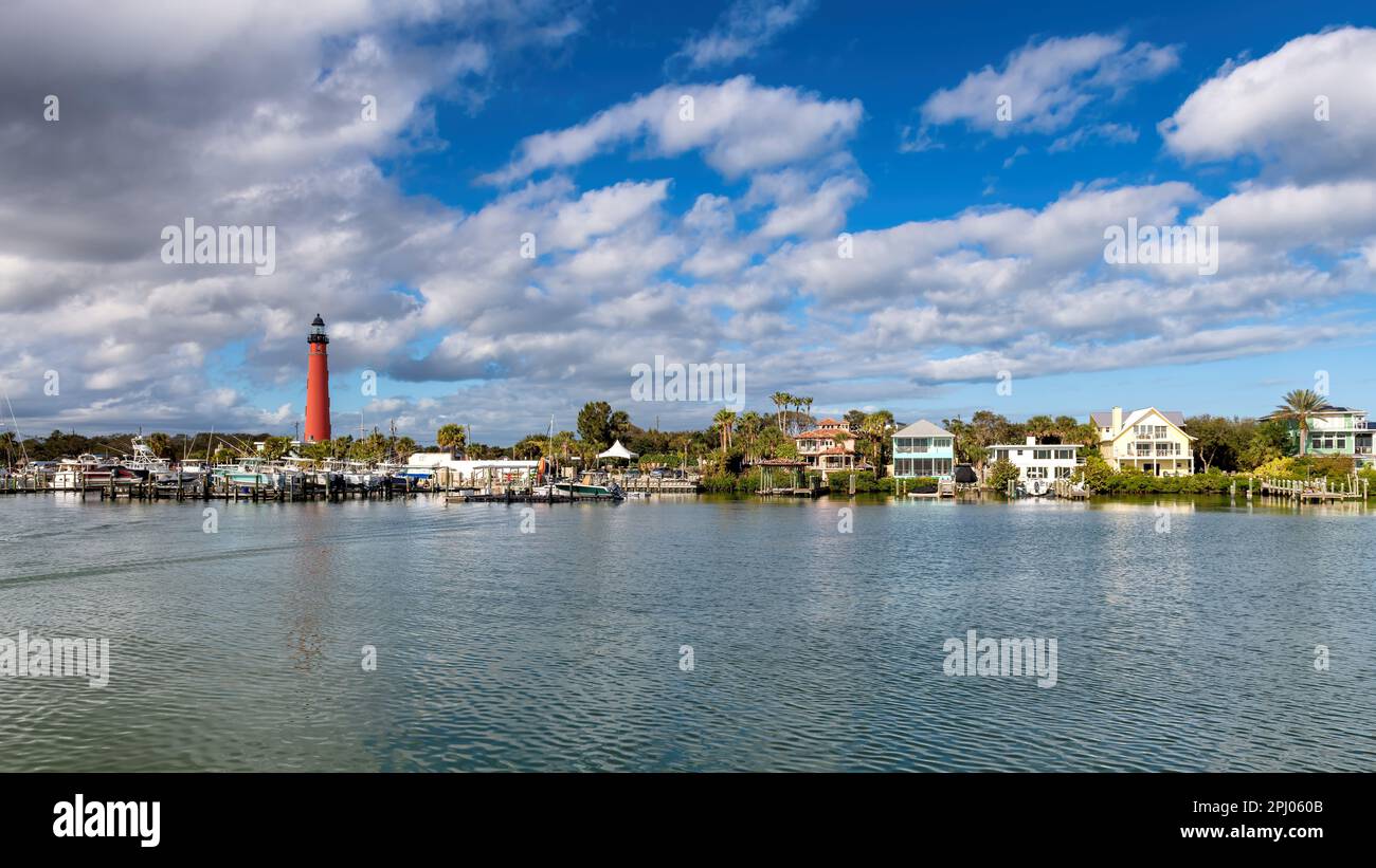 Lighthouse Ponce Inlet in harbor in Daytona Beach, Florida Stock Photo ...