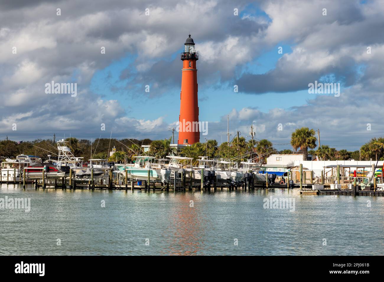 Lighthouse Ponce Inlet in harbor in Daytona Beach, Florida Stock Photo ...
