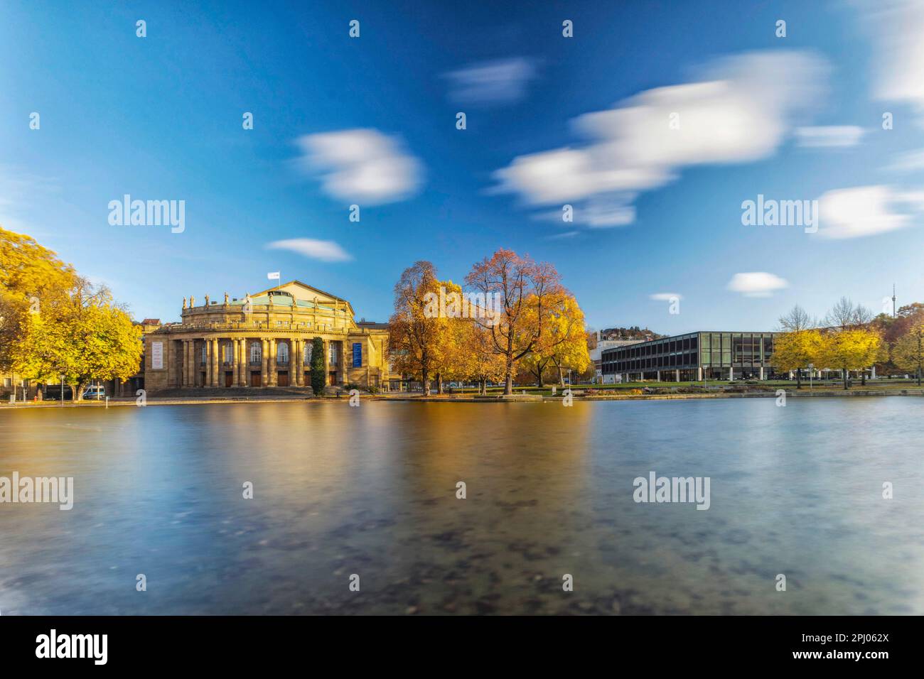 Stuttgart Opera House, the historic Littmann Building reflected in the ...