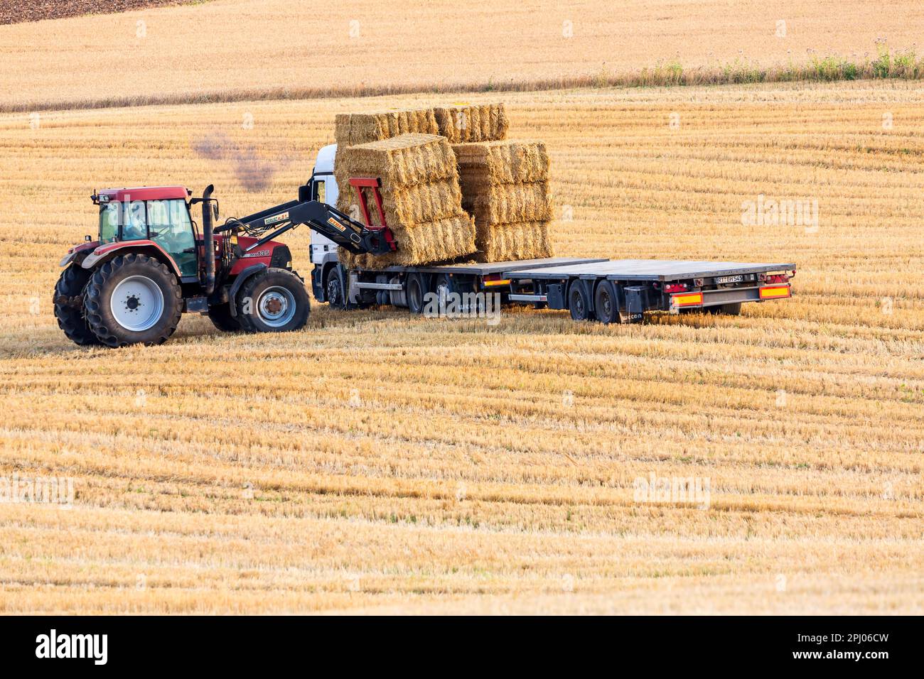 Straw is loaded onto a truck after threshing, for farmers straw sales ...
