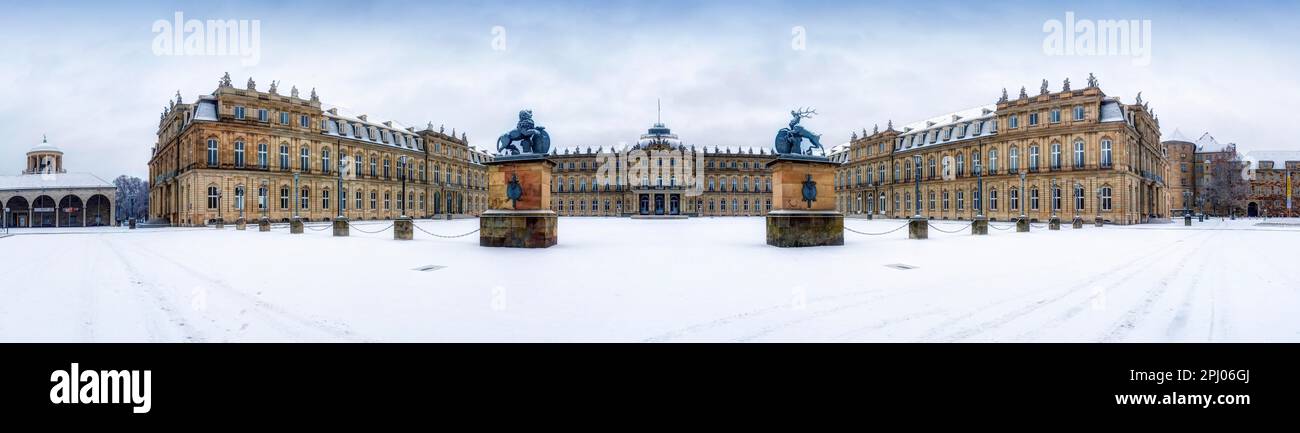 City view with snow, Schlossplatz with New Palace, panorama photo ...