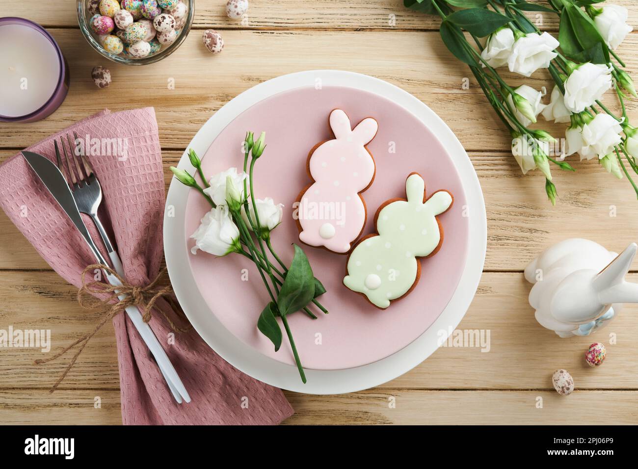 Easter brunch table setting. Spring Easter holiday concept with white ...