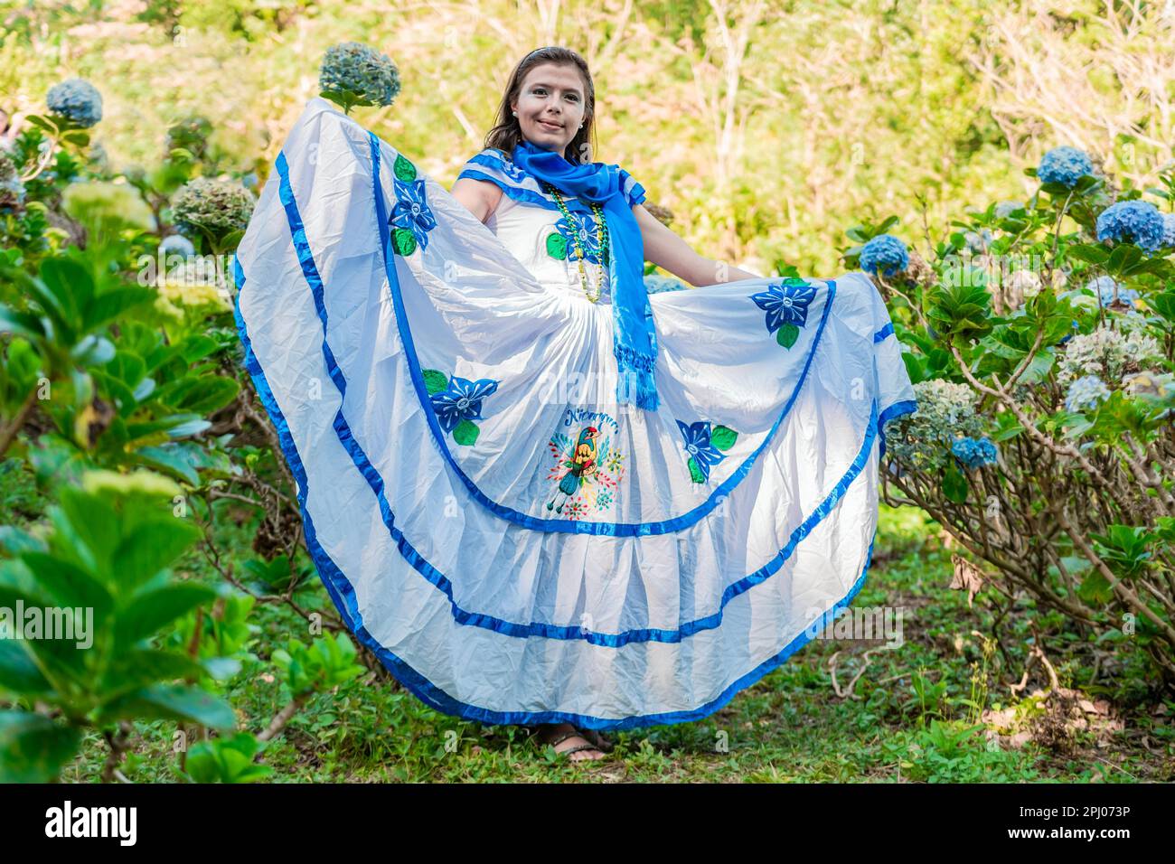People in Nicaraguan national folk costume. Young Nicaraguan woman in ...