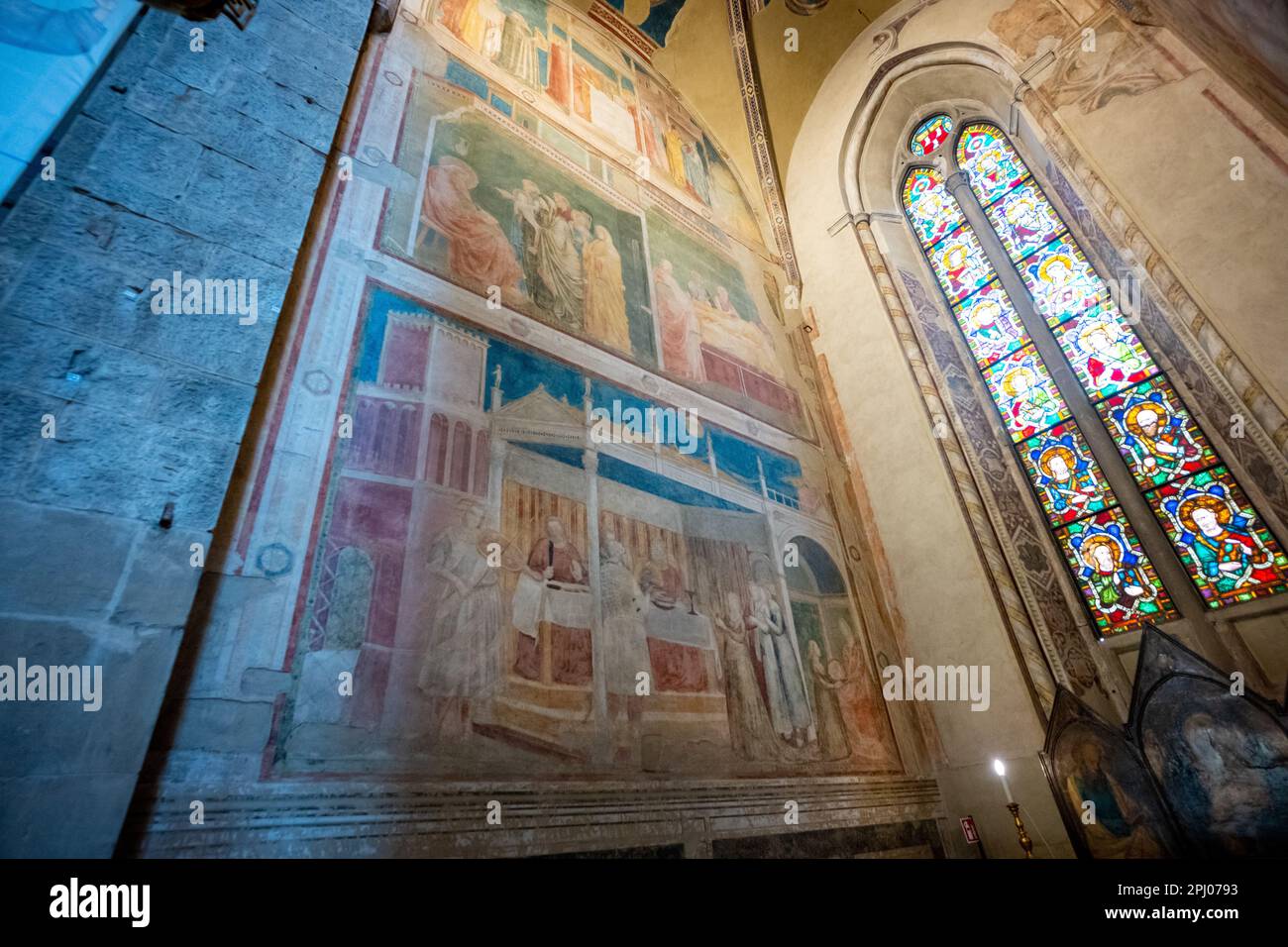 Giotto's frescoes in the Peruzzi chapel in Santa Croce, Florence Stock ...
