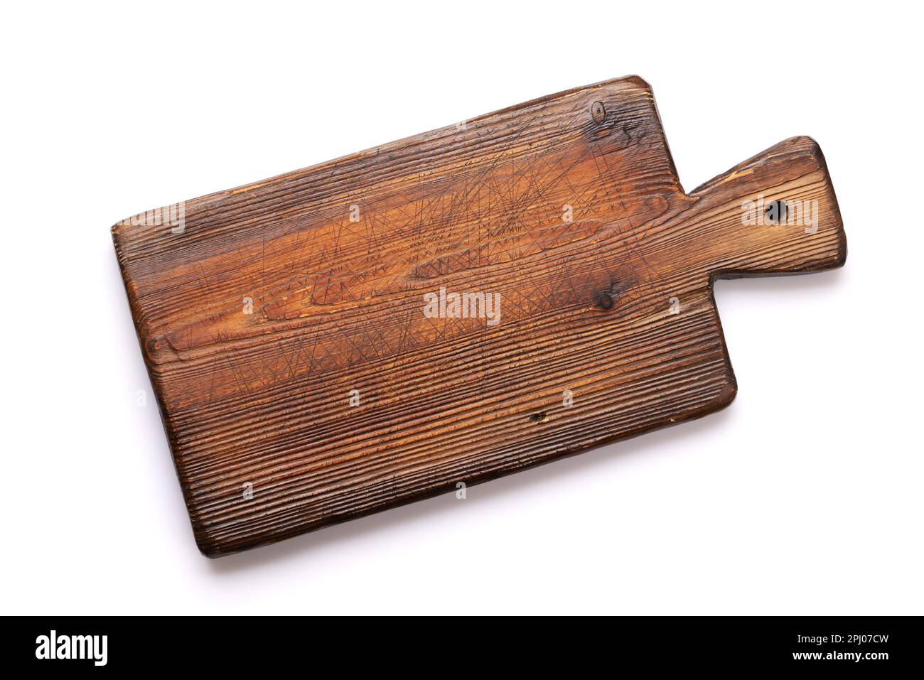 Wooden cutting board. Isolated on white background. Flat lay top view ...