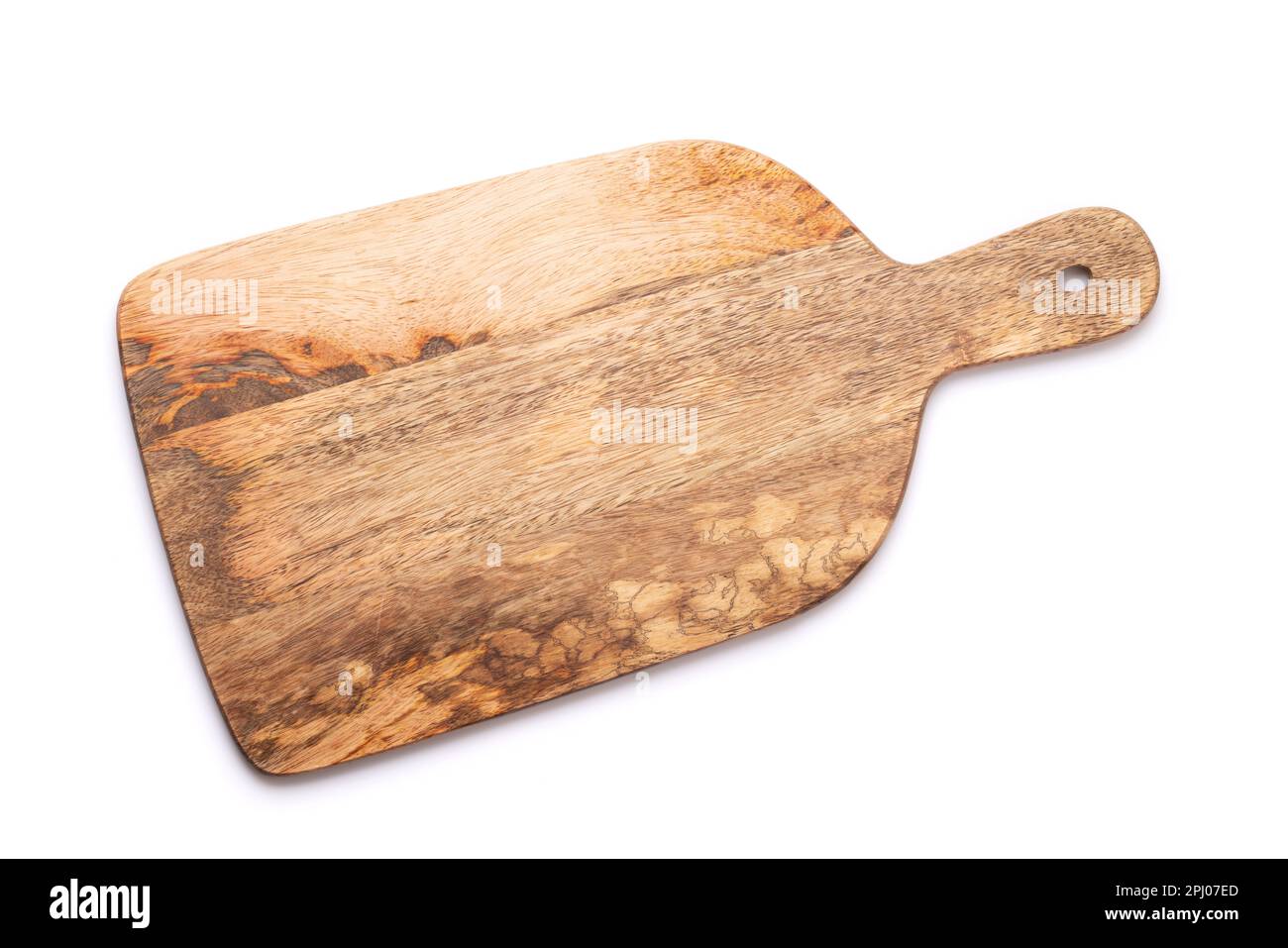 Wooden cutting board. Isolated on white background. Flat lay top view ...