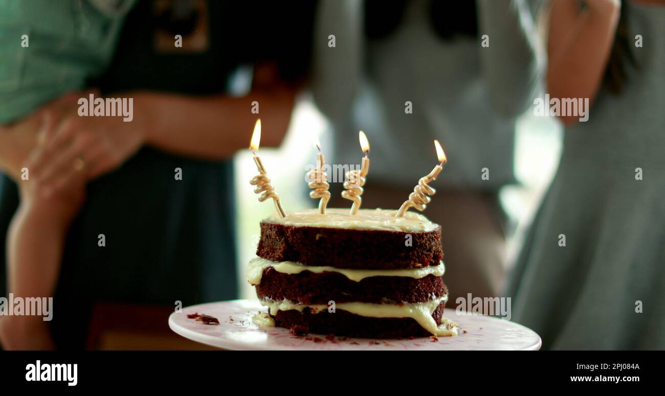 Happy siblings celebrating birthday cake, family clapping hands cake ...