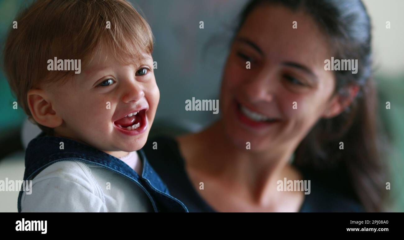 Cute baby real life smile and laugh, Portrait of one year old toddler ...