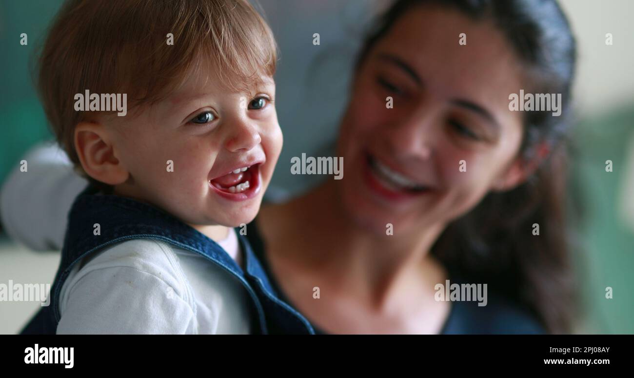 Cute baby real life smile and laugh, Portrait of one year old toddler ...