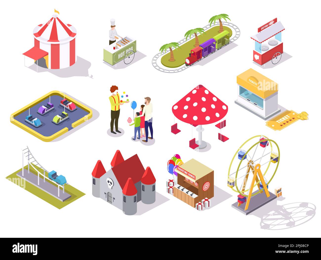 Amusement park vector flat icon set with circus tent Cut Out Stock ...