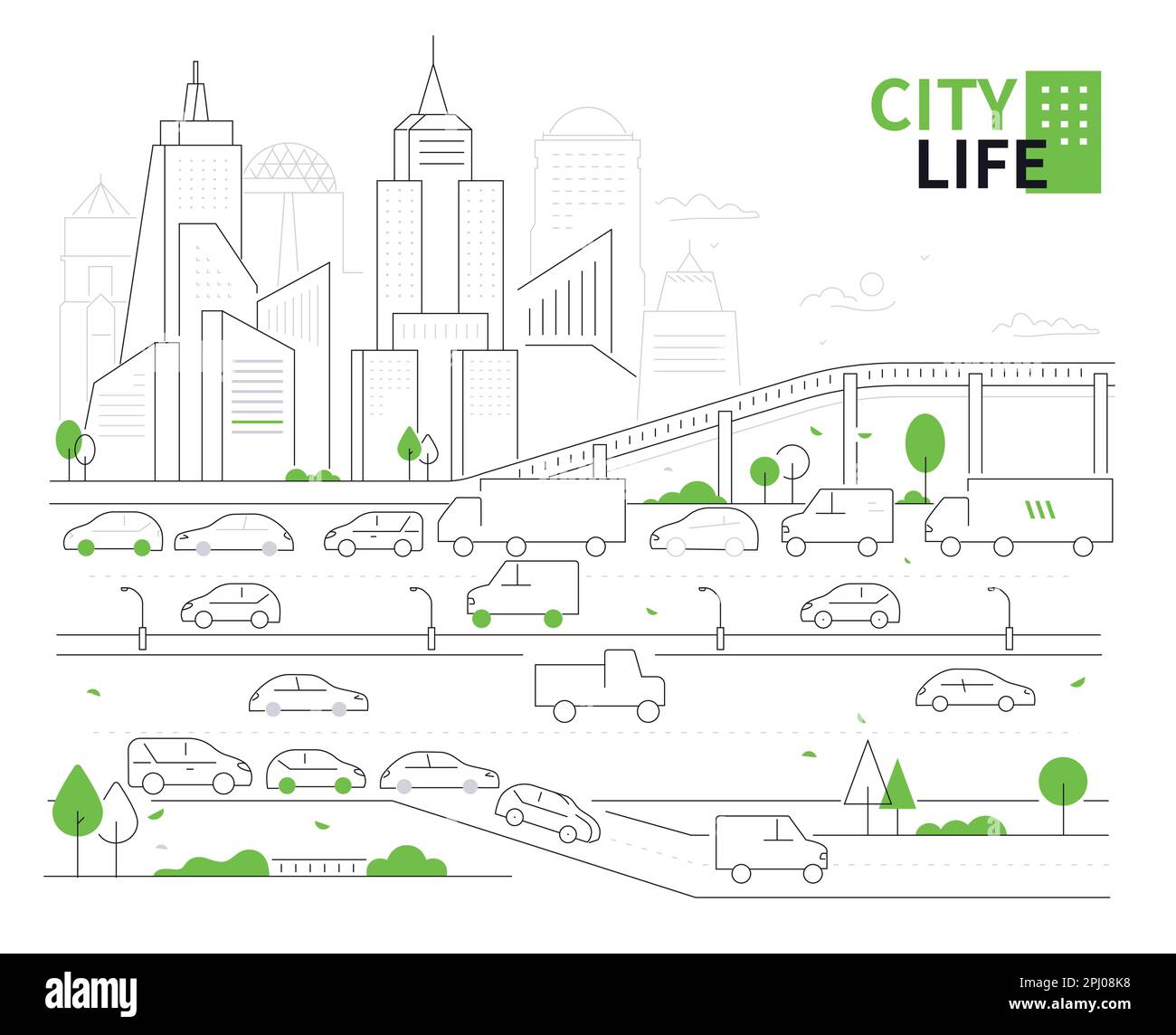 City life - thin line design style vector illustration Stock Vector ...