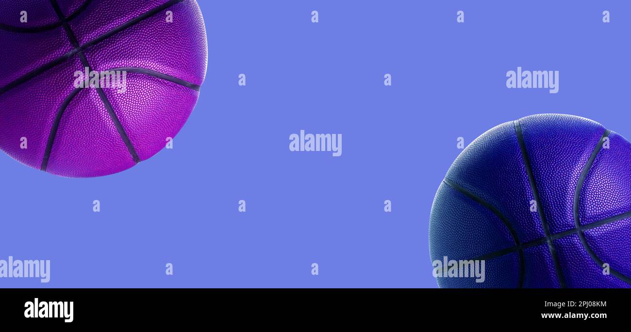 Blue and violet color basketball ball on blue background. Horizontal ...