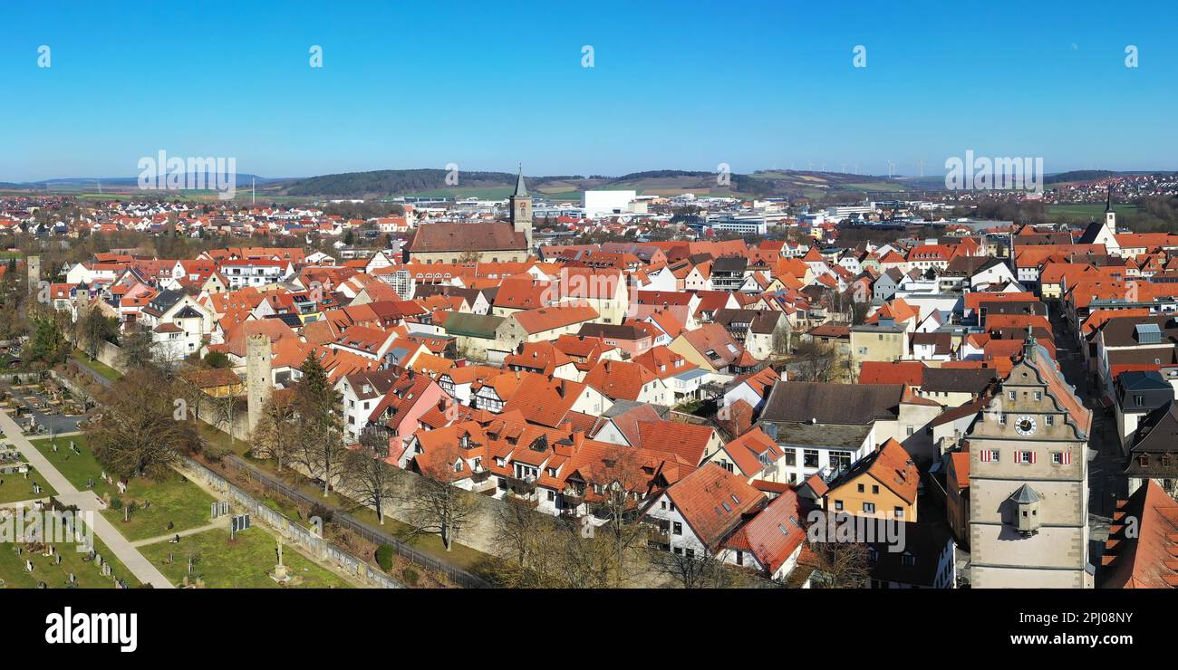Aerial view of the historic old town of Bad Neustadt an der Saale. Bad ...