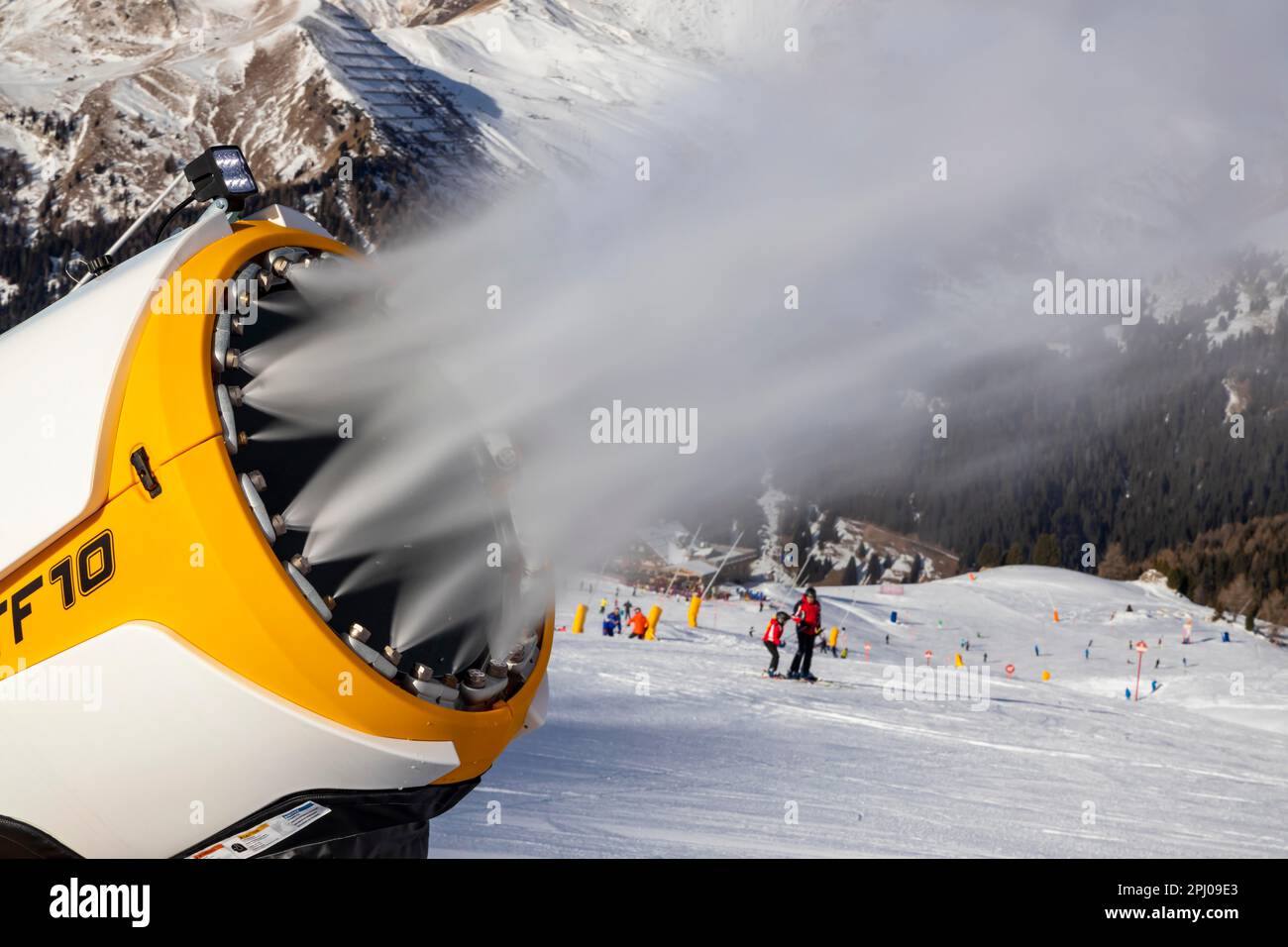 Snow cannon in the Val Gardena Dolomiti Superski South Tyrol ski area ...