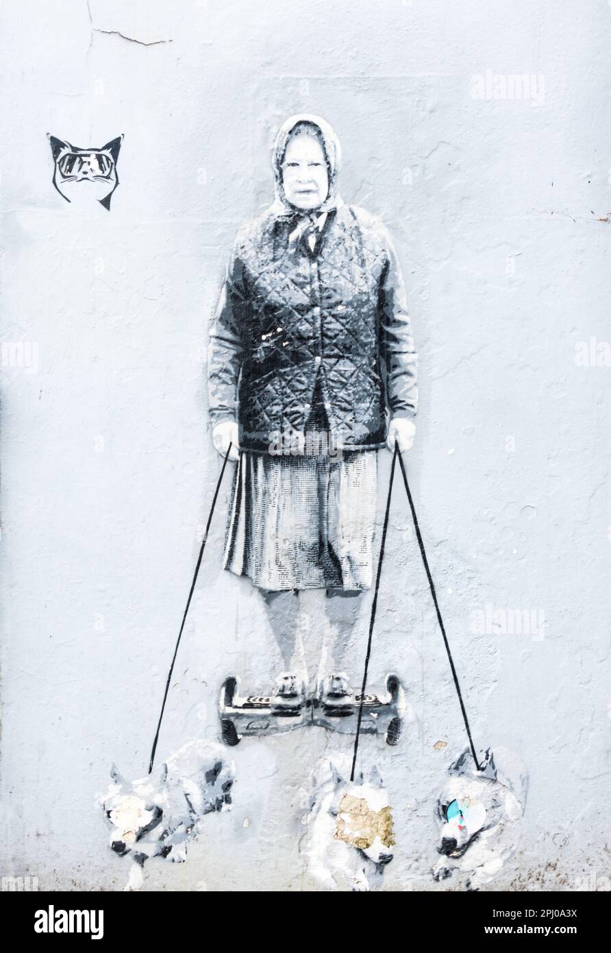 “Queen on hoverboard” mural by Catman, Whitstable, Kent, England Stock ...
