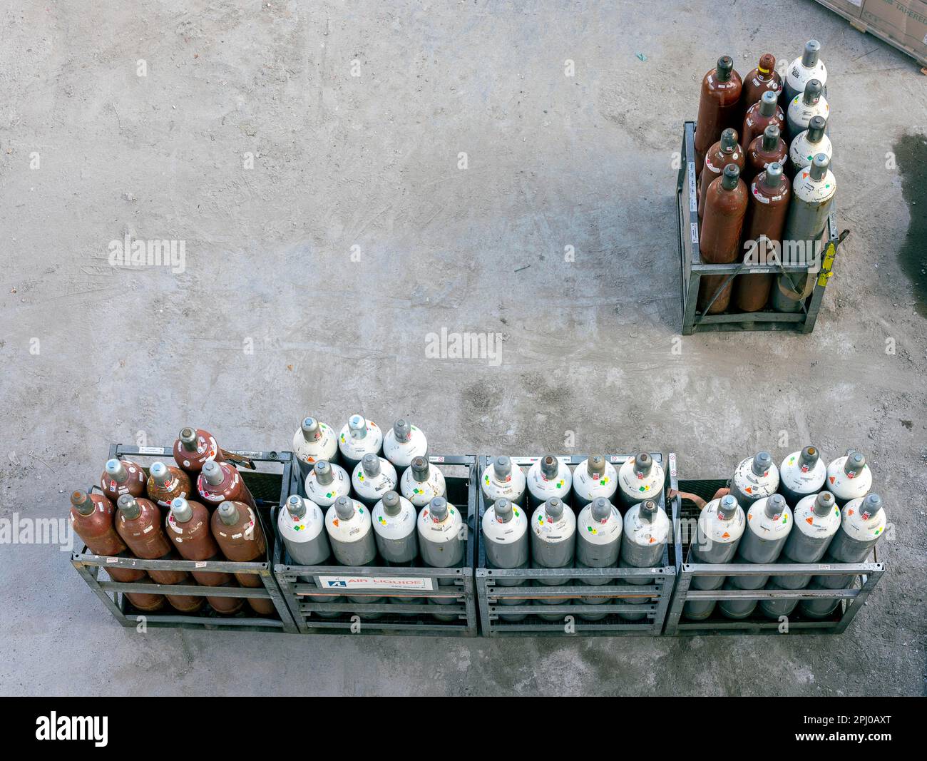 Stack of welding gas cylinders, construction site in Friedrichshain ...