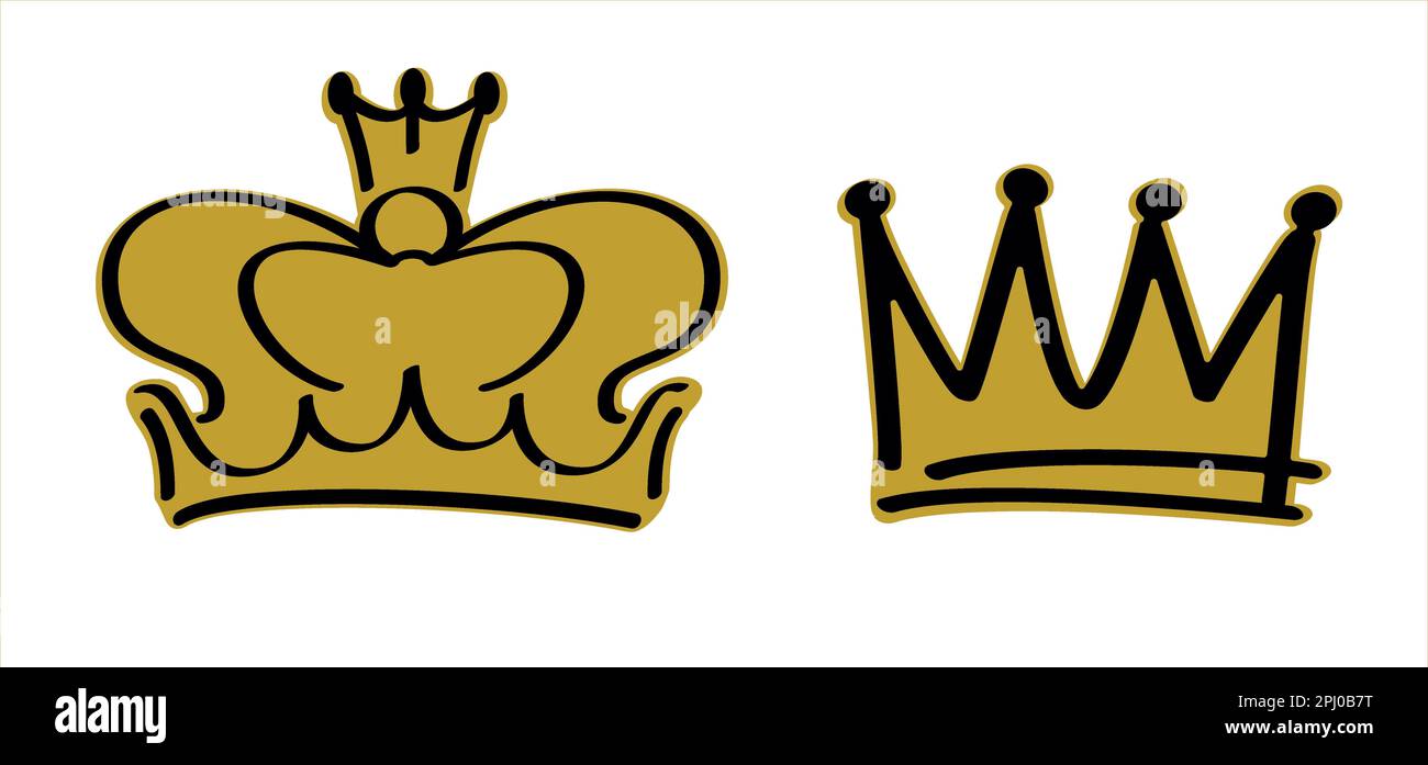 Cartoon Golden Sketch Crown Graffiti Crown Icon Queen Or King Crowns