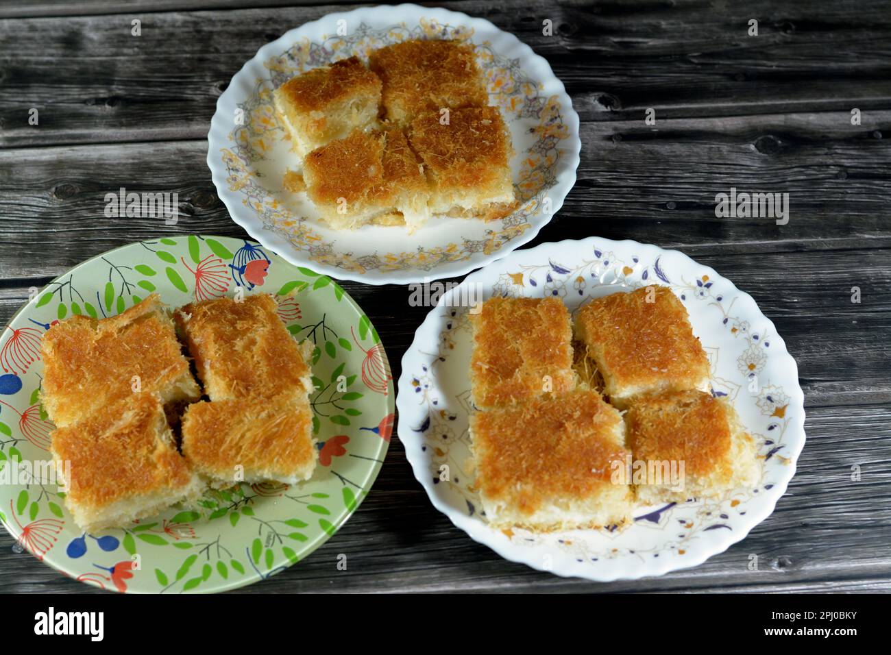 A traditional middle eastern dessert Knafeh Konafa made with spun ...