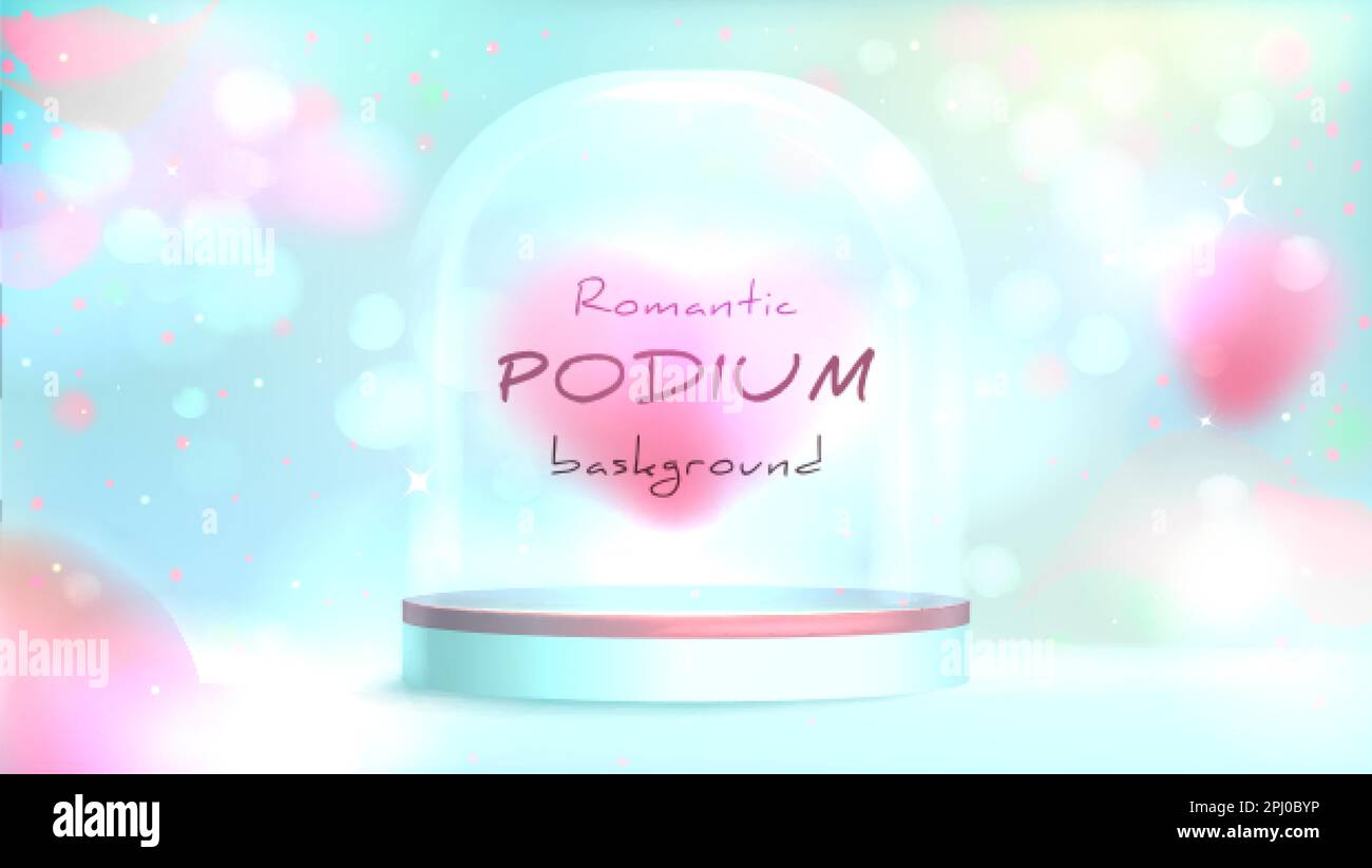 Realistic podium with empty protection cover. Acrylic exhibition ...
