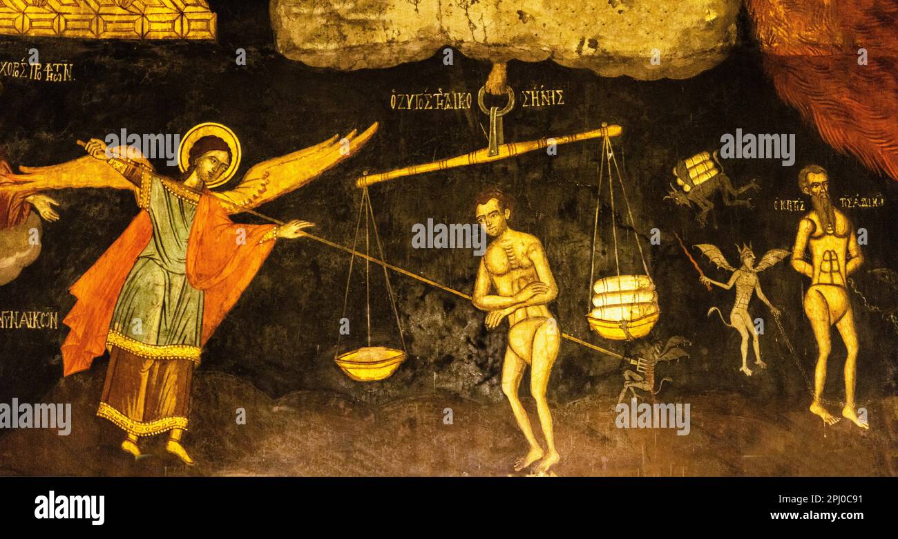 Depiction of the Last Judgement, Panagia Church with valuable frescoes ...