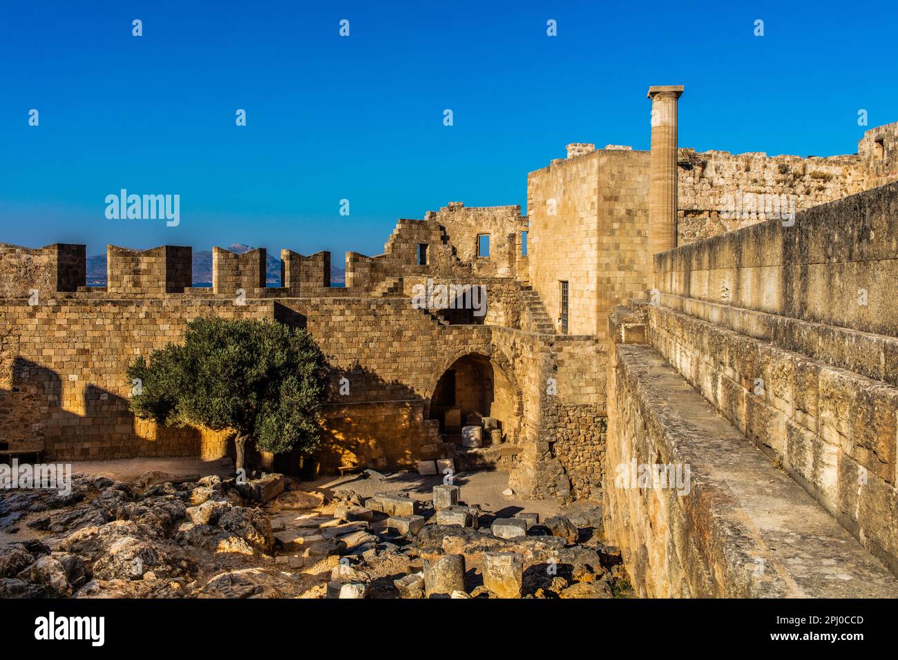 Walls of the Knights of St John, Acropolis of Lindos, Rhodes, Greece ...