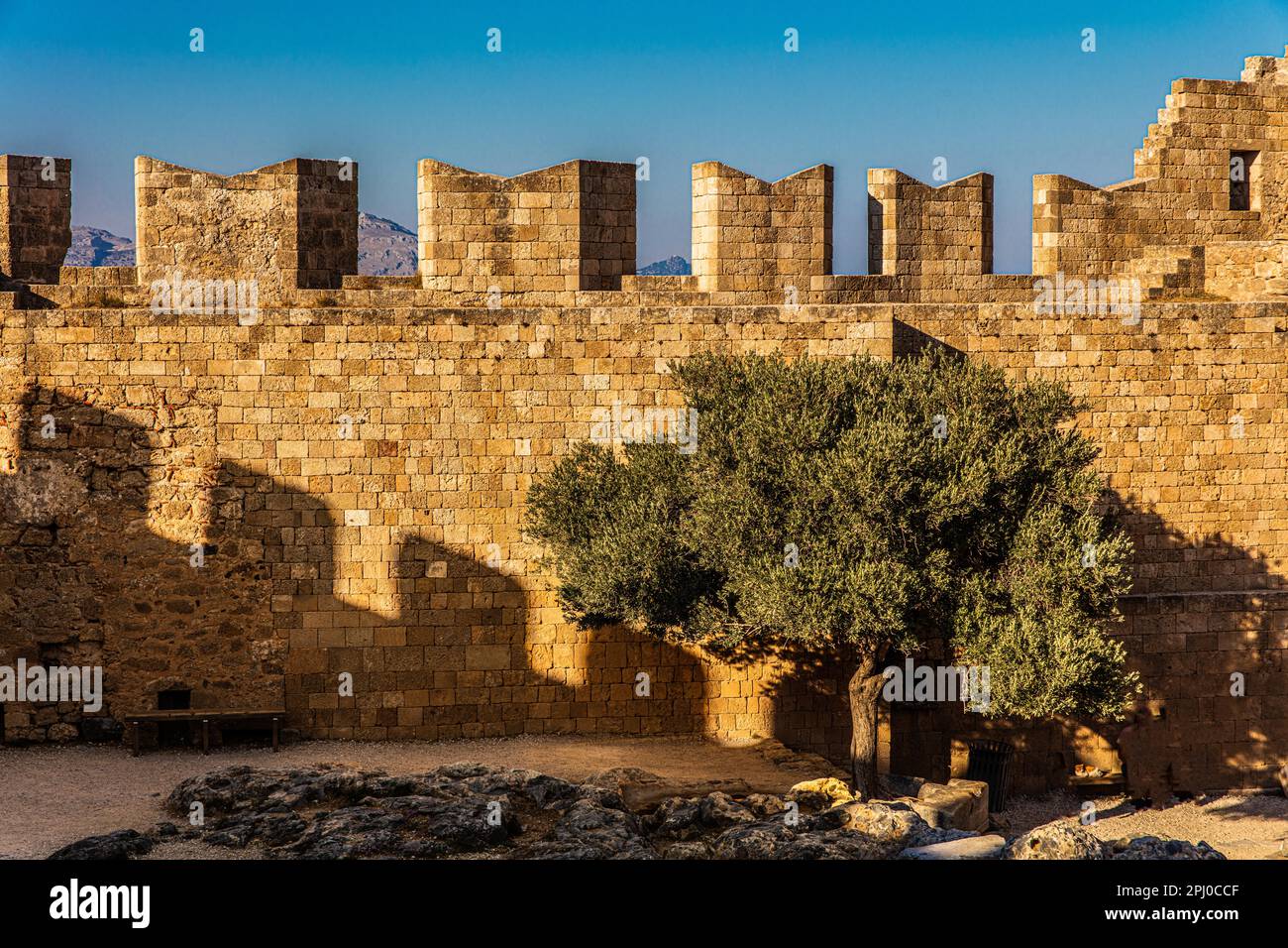 Walls of the Knights of St John, Acropolis of Lindos, Rhodes, Greece ...