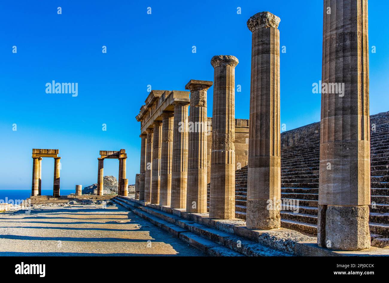 Grand staircase with remains of the portico, Acropolis of Lindos ...
