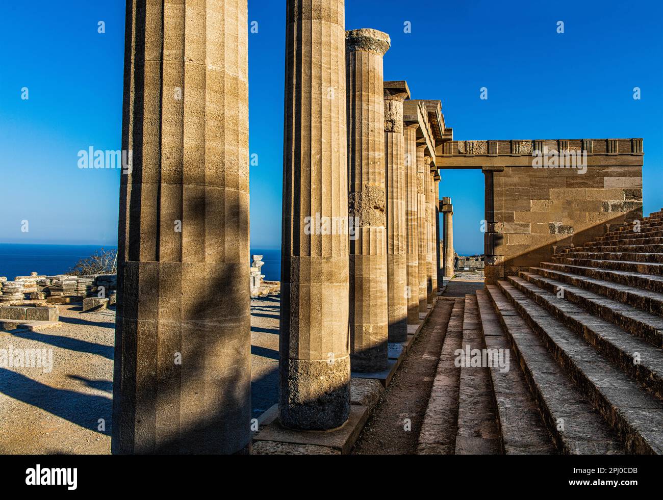 Grand staircase with remains of the portico, Acropolis of Lindos ...