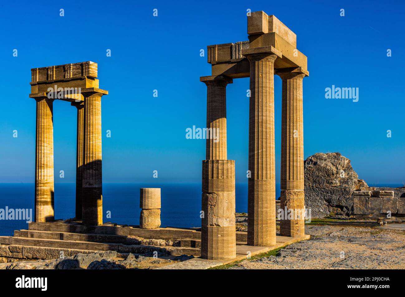 Grand staircase with remains of the portico, Acropolis of Lindos ...