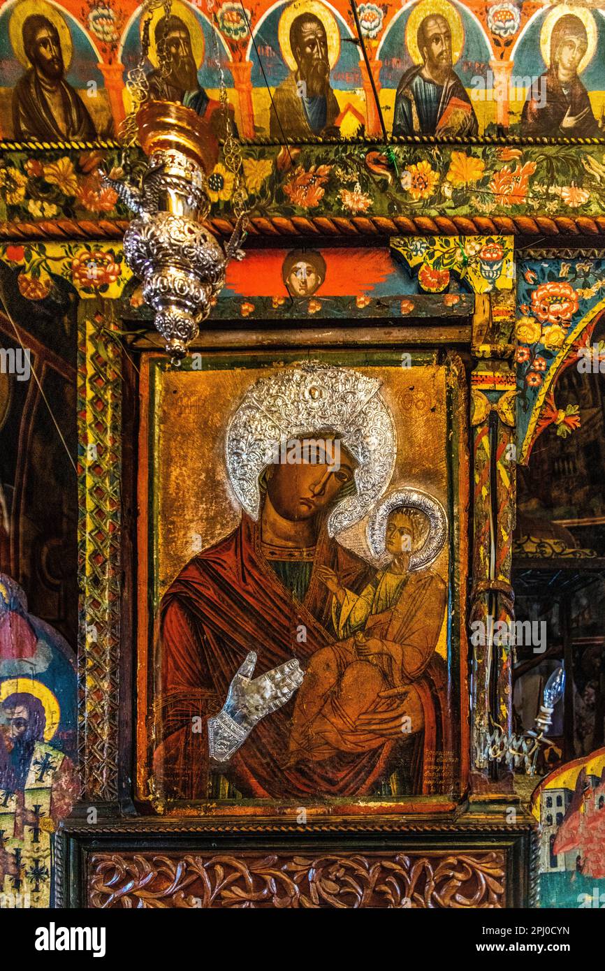 Icon with baby Jesus, cross-domed church Kimissis tis Theotokou ...