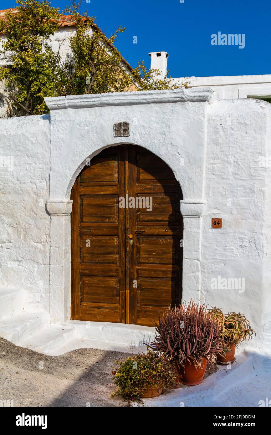 Lachania village, a jewel of the island with small streets, whitewashed ...