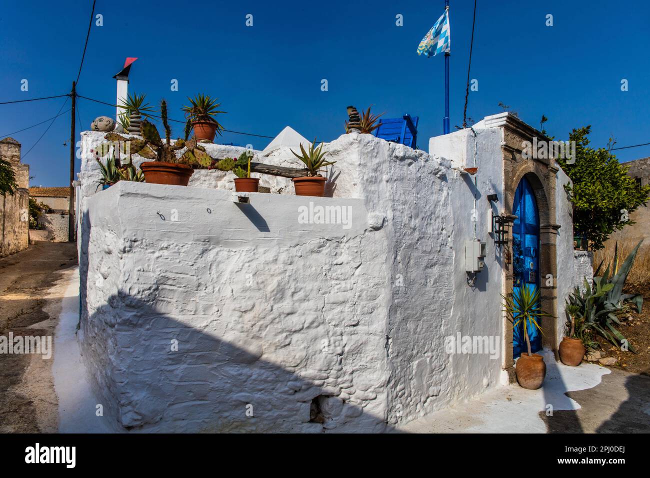 Lachania village, a jewel of the island with small streets, whitewashed ...