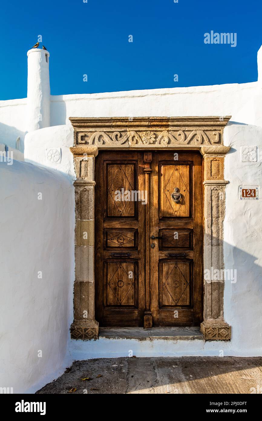 Lachania village, a jewel of the island with small streets, whitewashed ...