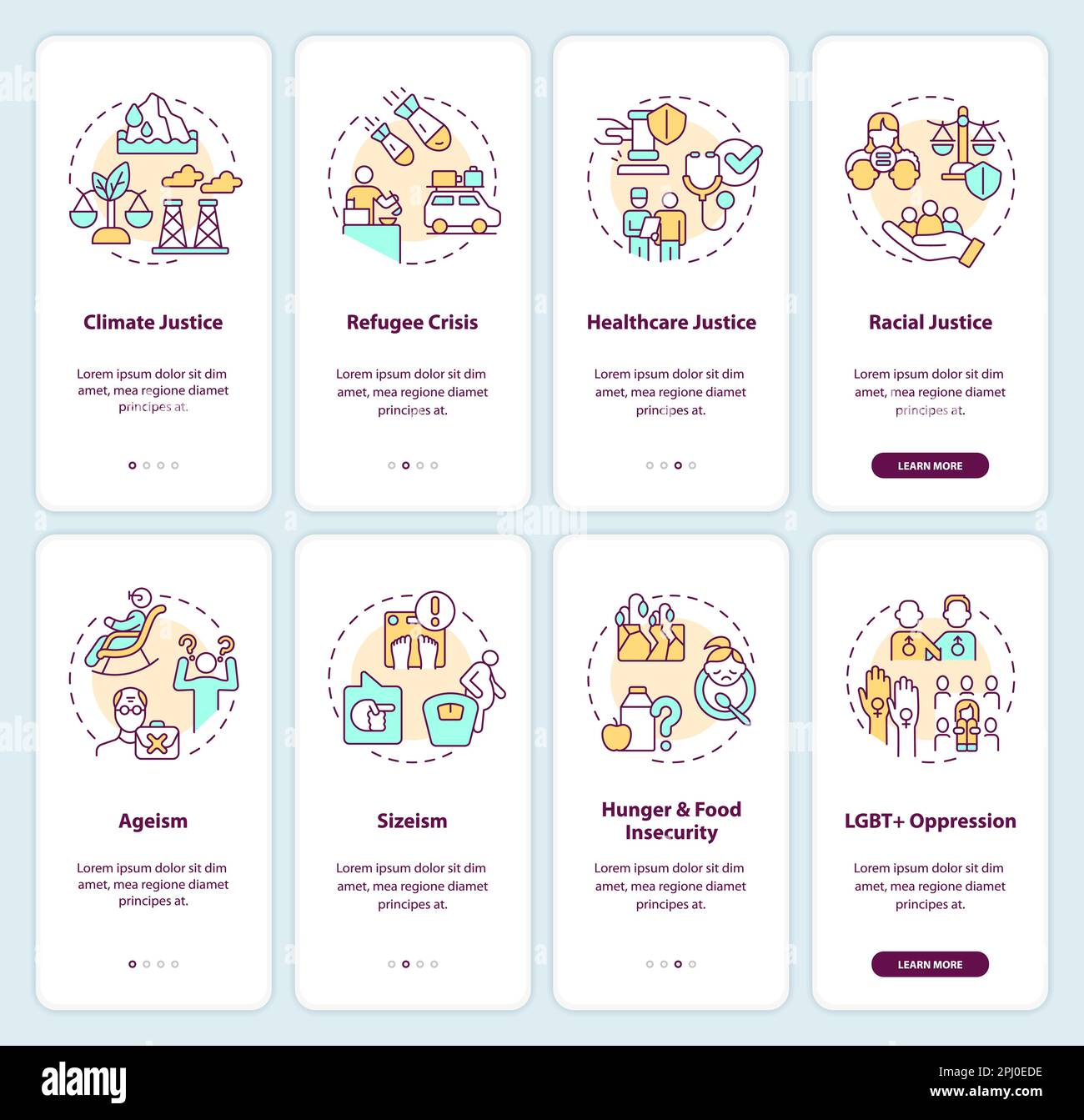 Social problems onboarding mobile app screen set Stock Vector Image ...