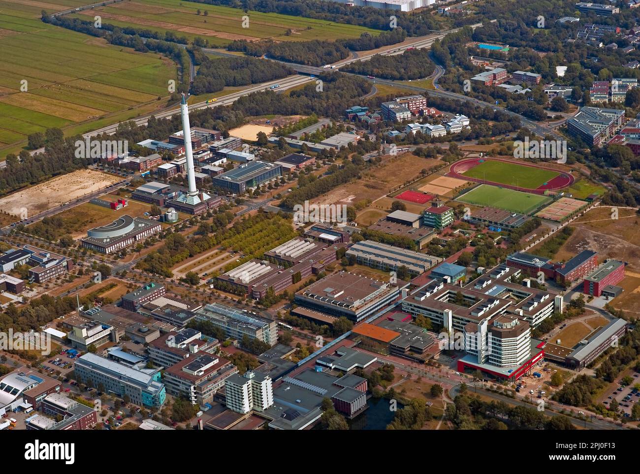 Aerial view of Bremen University with the drop tower, Germany Stock ...